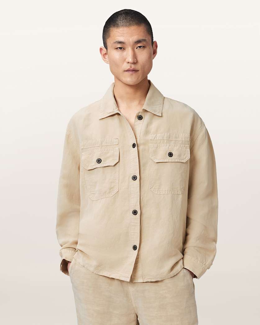 Korten Linen Blend Relaxed Fit Shacket SAND BROWN | ALLSAINTS